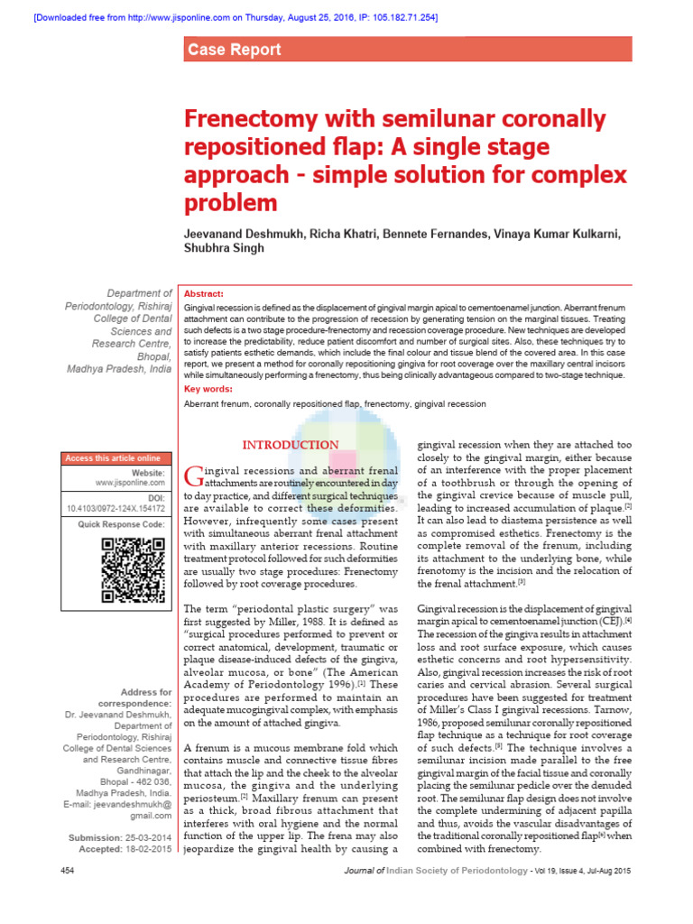 47 - Frenectomy With Semilunar Coronally | PDF
