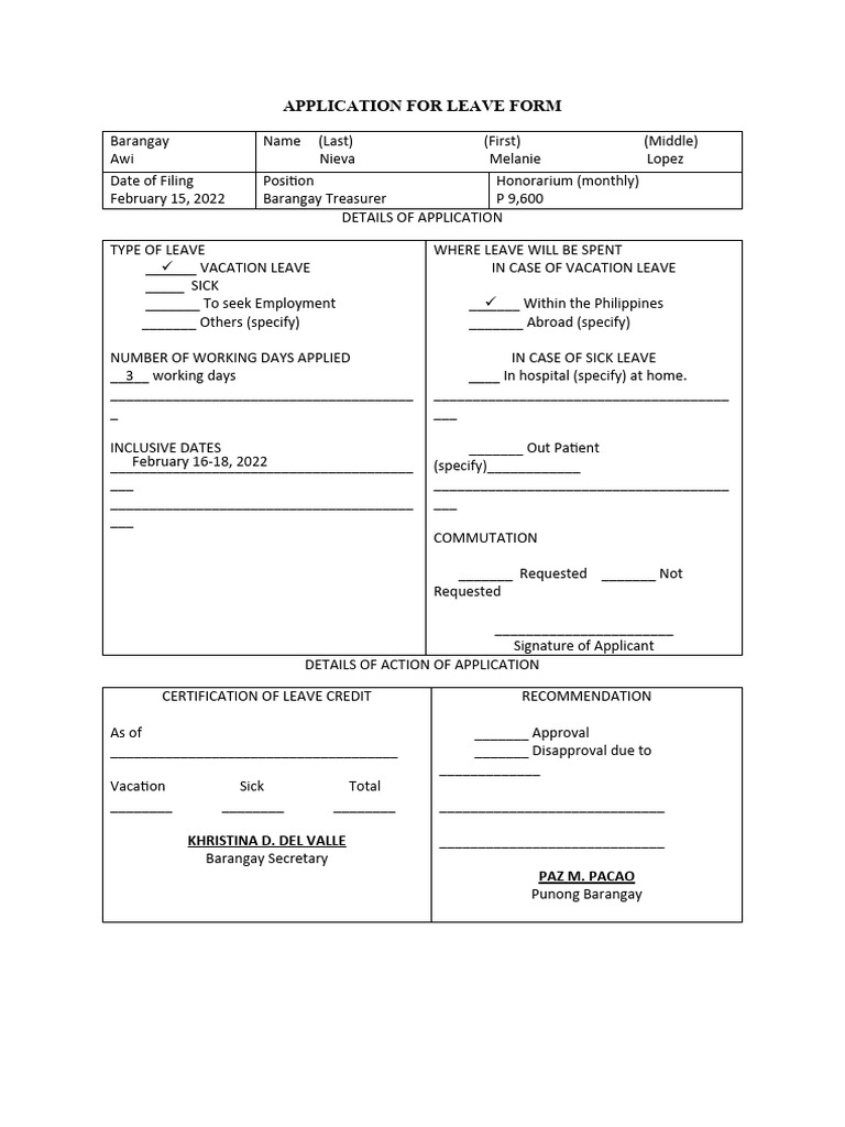 Application For Leave Form New | PDF | Sick Leave | Social Programs
