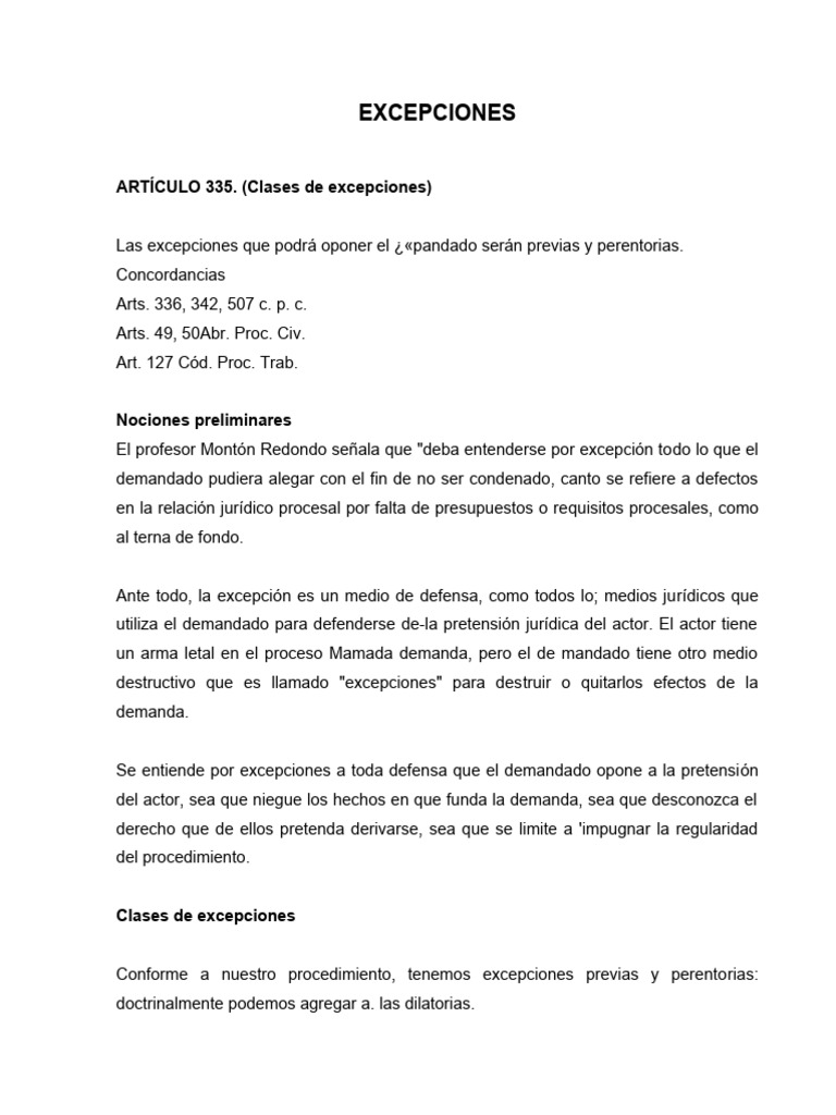 EXCEPCIONES | PDF | Demanda judicial | Ley procesal