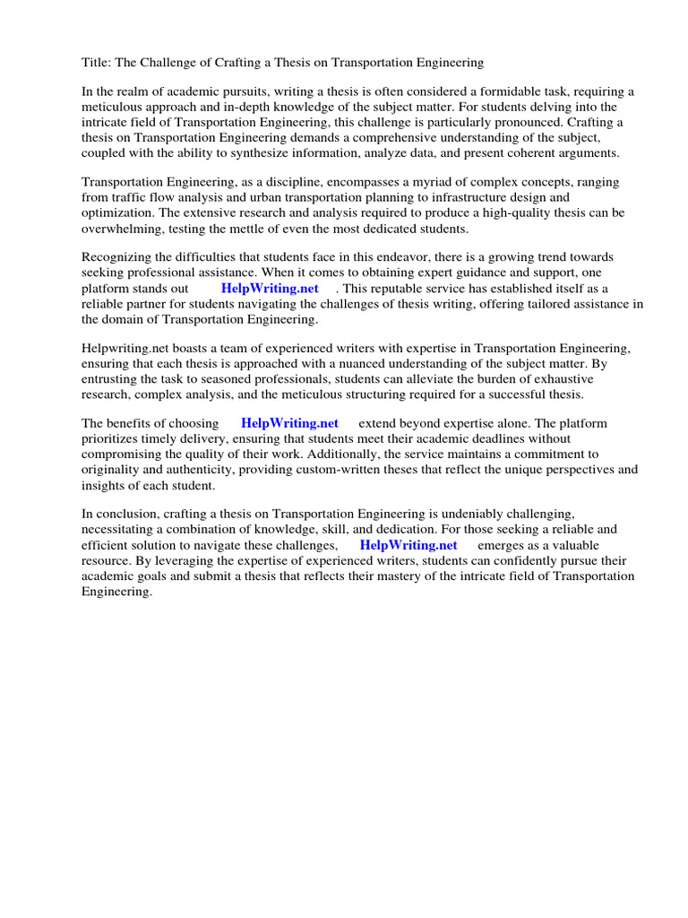 Thesis On Transportation Engineering | PDF | Engineering | Transport