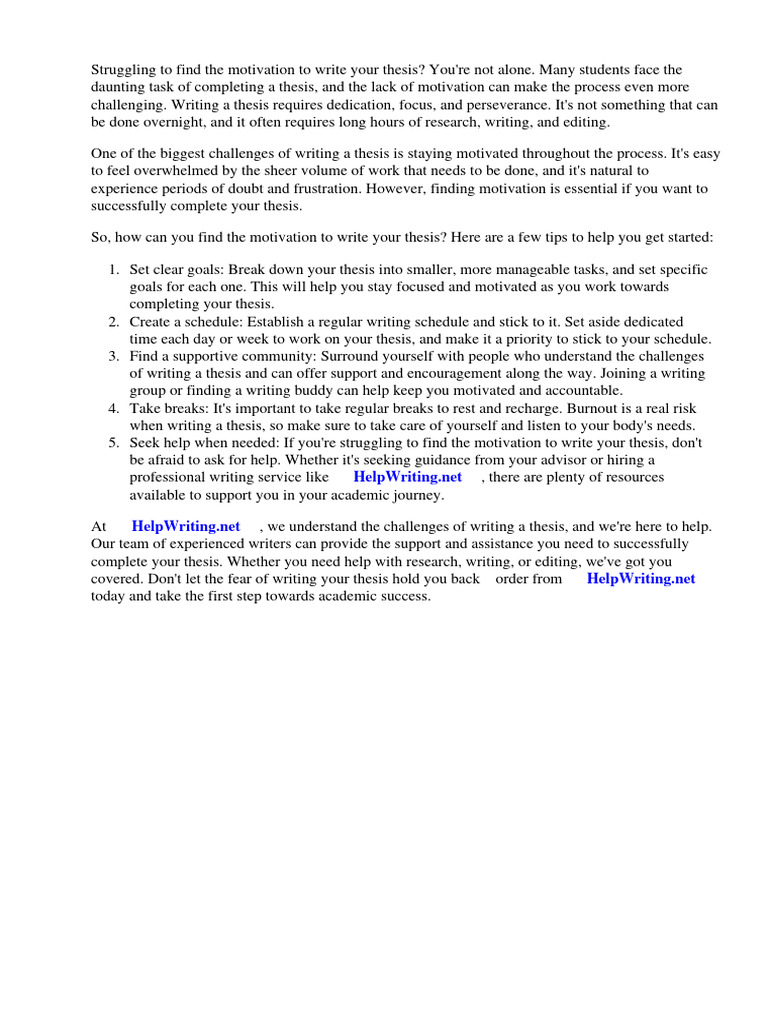 How To Find Motivation To Write Thesis | PDF | Motivation | Motivational