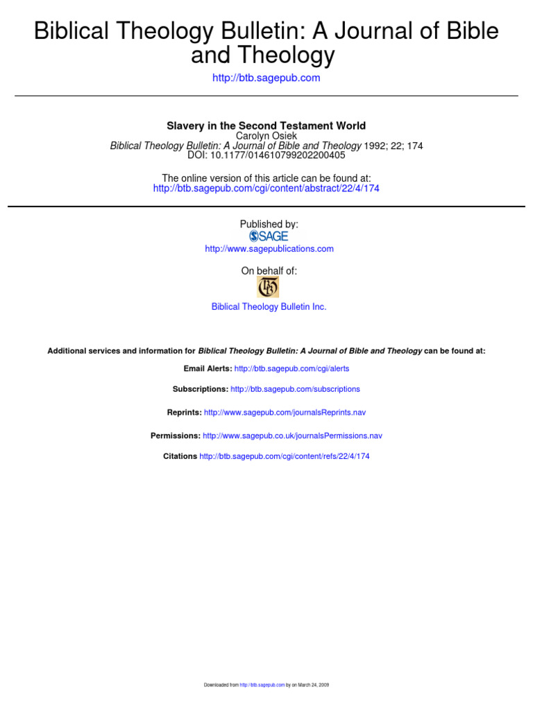 Slavery in the Second Testament World | PDF | Slavery | Epistle To Philemon