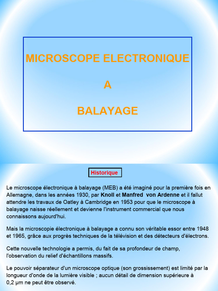 Microscope Électronique à Balayage (MEB) | PDF | Microscopie ...