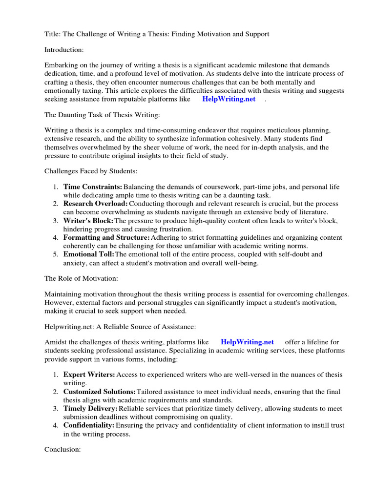 Thesis Writing Challenges & Support | PDF | Thesis | Motivation