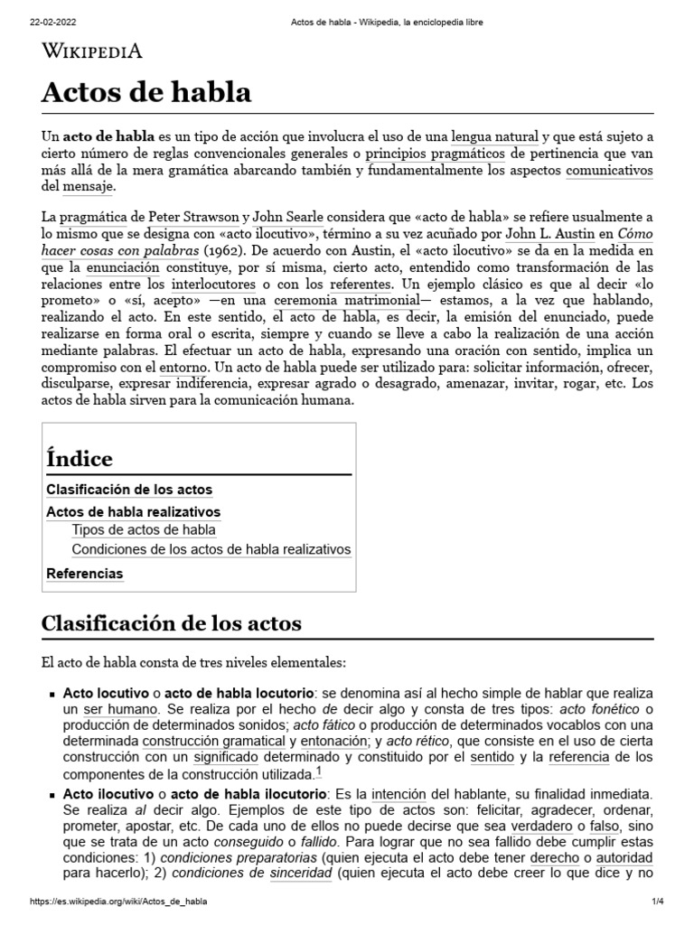 Actos de habla: definición y tipos | PDF | Comunicación humana ...
