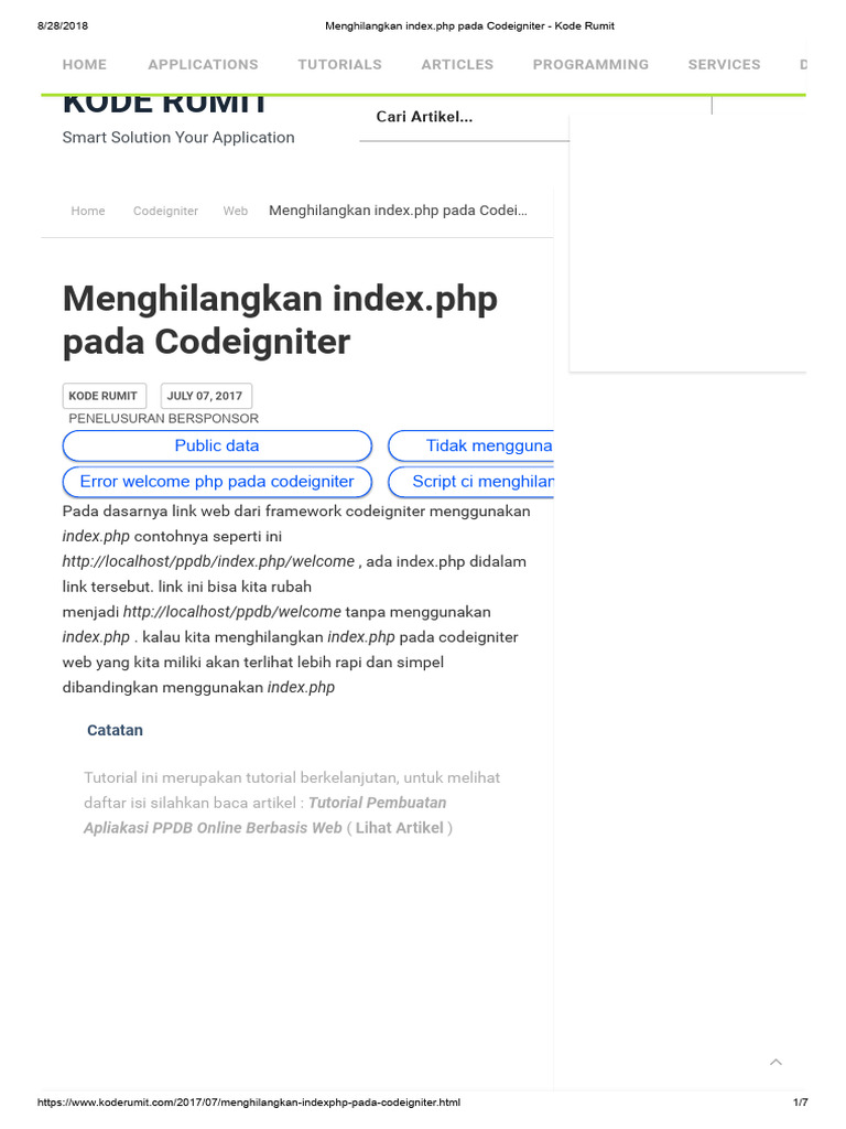 Menghilangkan Index - PHP Pada Codeigniter - Kode Rumit | PDF