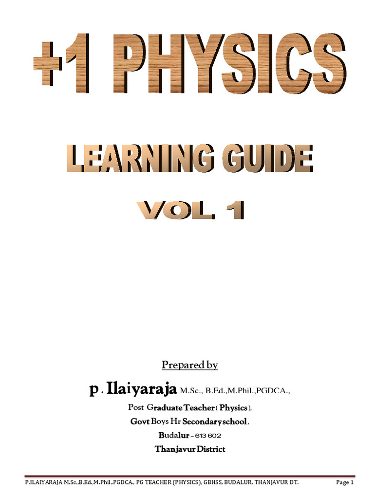 +1 Phy (Em) Study Material Vol 1 (2023 - 24) | PDF