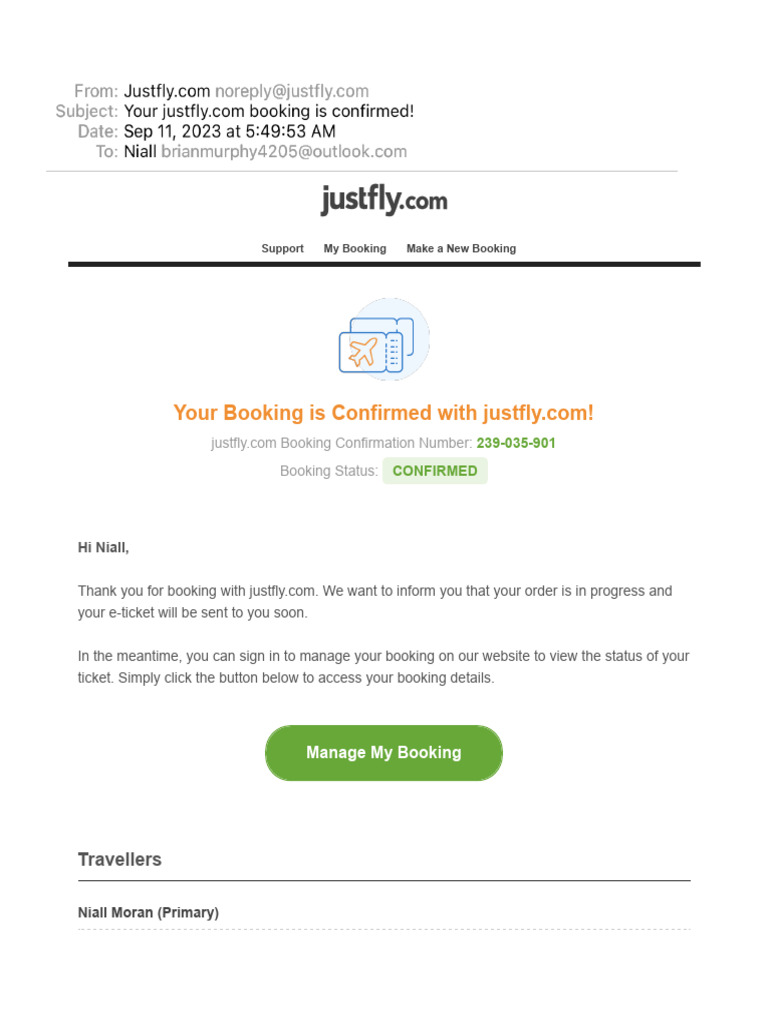 Your Justfly - Com Booking Is Confirmed! | Download Free PDF | Fee | Baggage