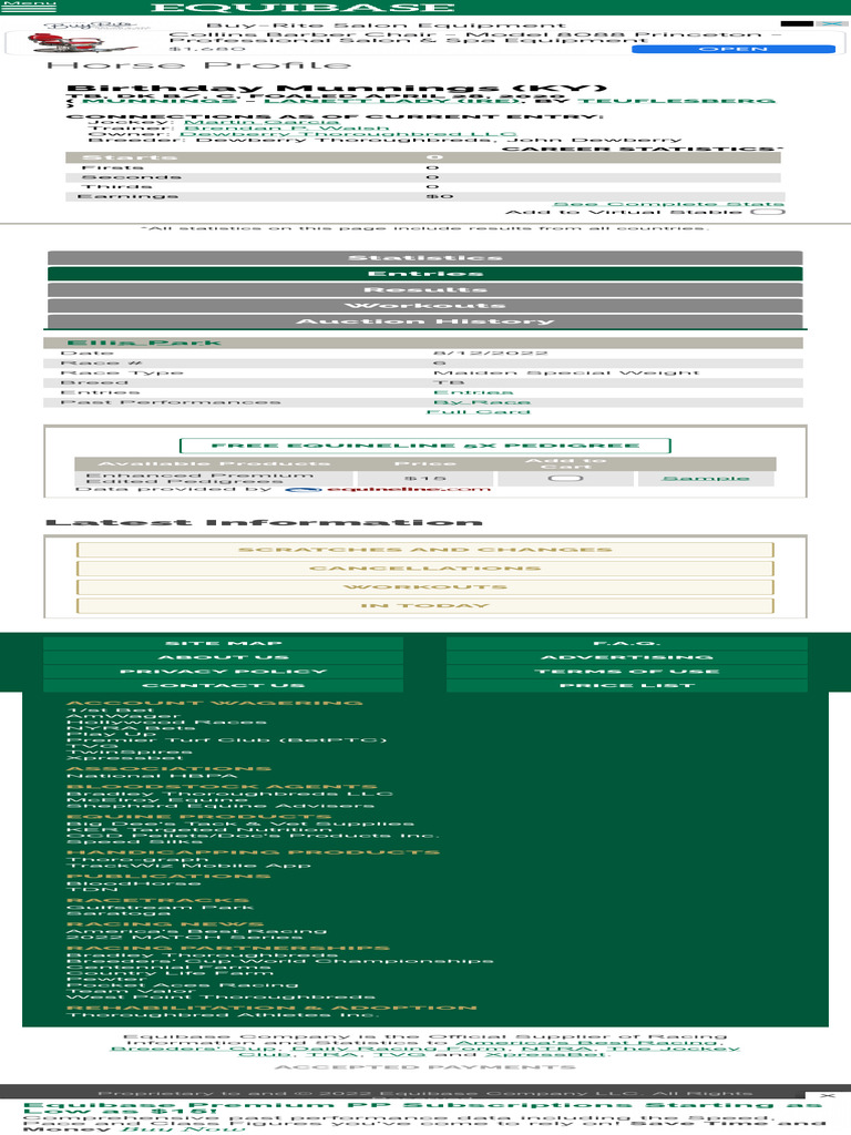 Horse Profile For Birthday Munnings Equibase Is Your Official Source ...