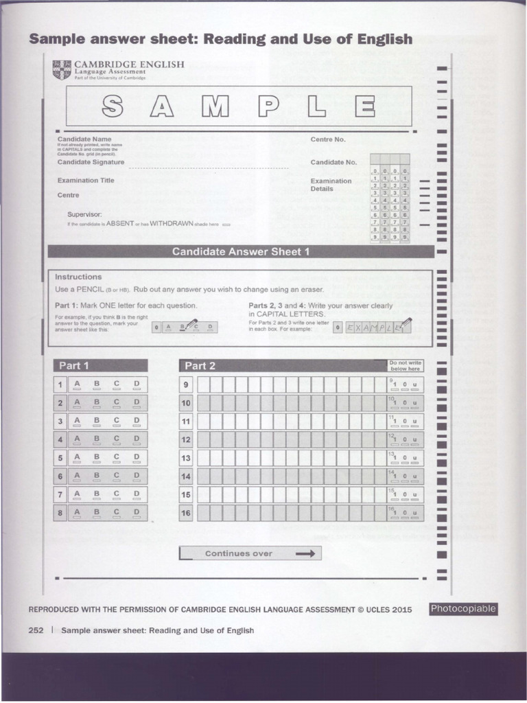 CAE Answer Sheets | PDF