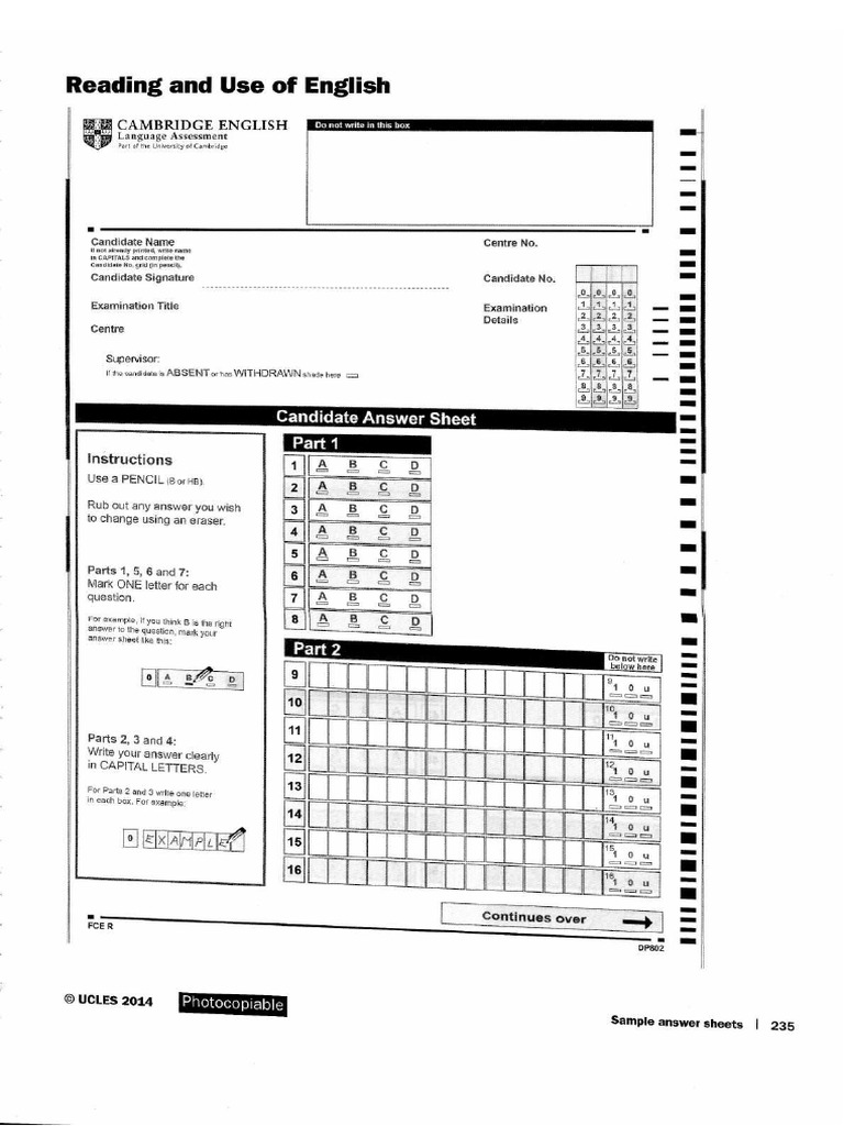 First Answer Sheets | PDF