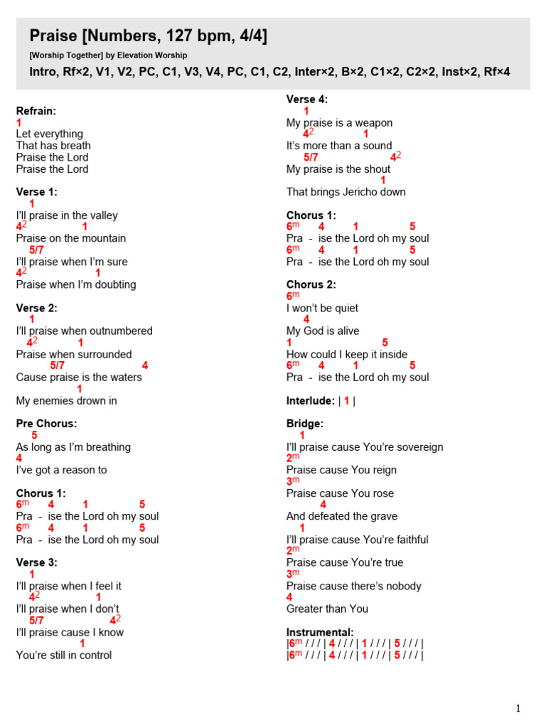 Praise - Number - Chart | PDF | Musical Forms | Song Forms
