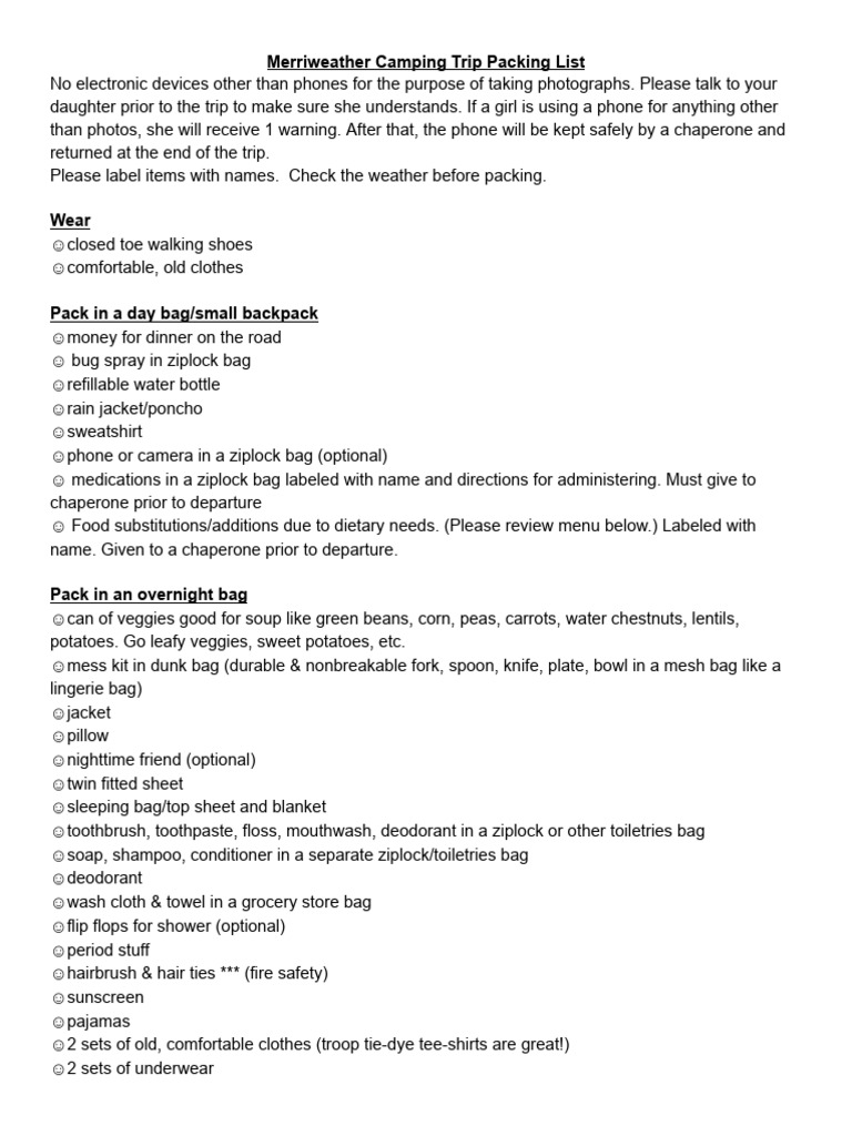 Merriweather Camping Trip Essentials | PDF