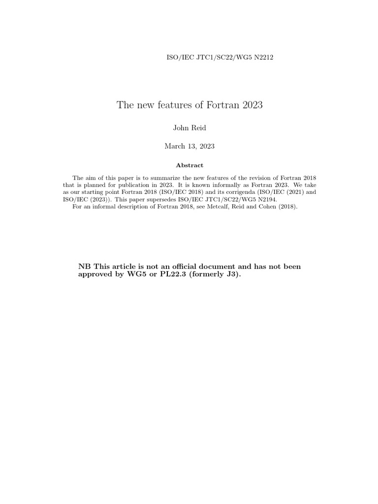 The New Features of Fortran 2023: John Reid March 13, 2023 | PDF | Parameter (Computer ...