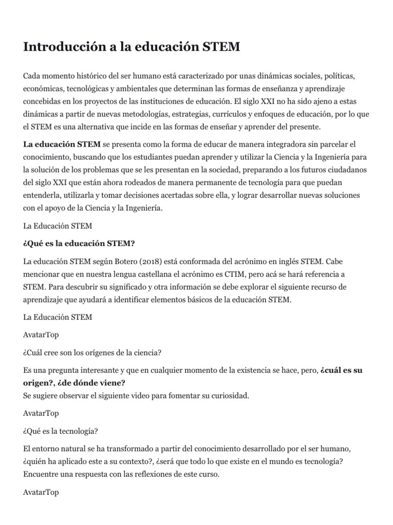 Introducción A La Educación STEM | PDF | Ciencia, Tecnología ...