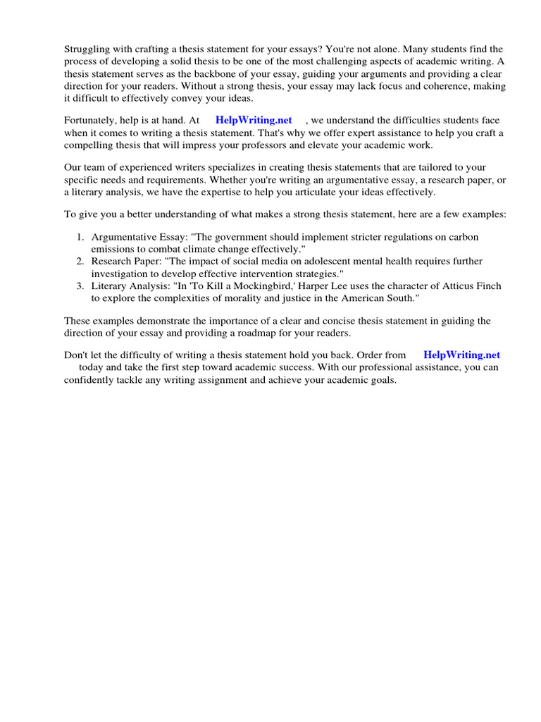 Thesis Statement Examples For Essays Format | PDF