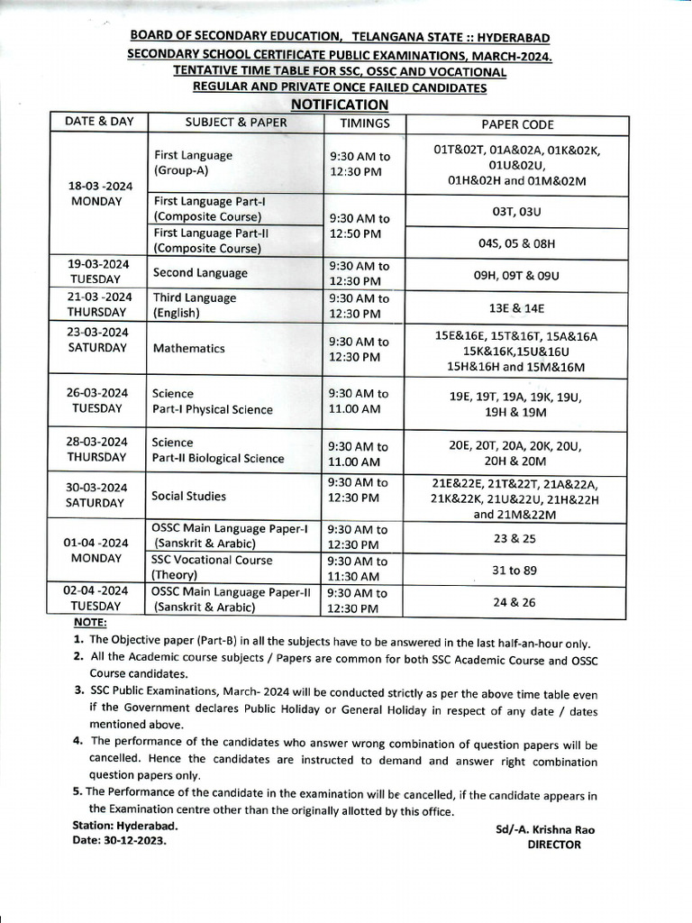 Time Table SSC March 2024 | PDF