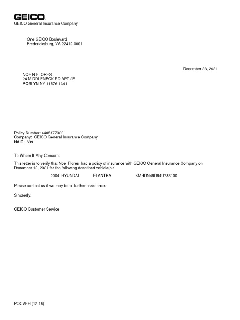 GEICO Insurance Policy Verification Letter | PDF | Social Science | Law