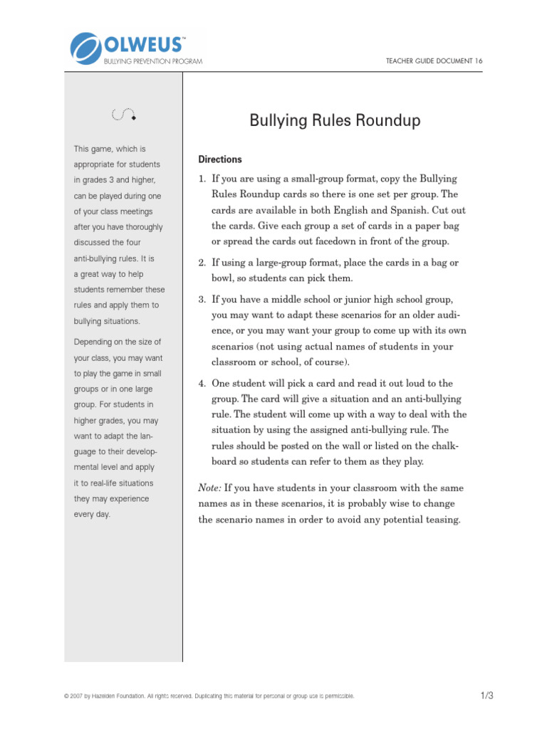 16 Bully Rules Roundup | PDF | Bullying