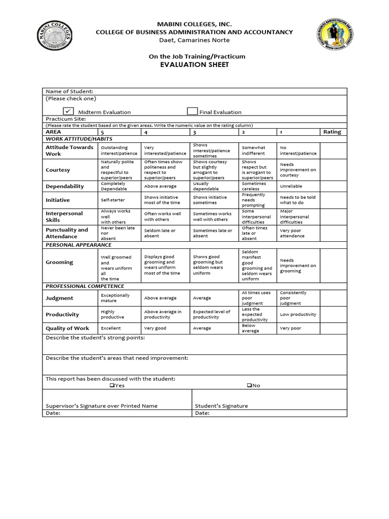 Evaluation Sheet Mid | PDF