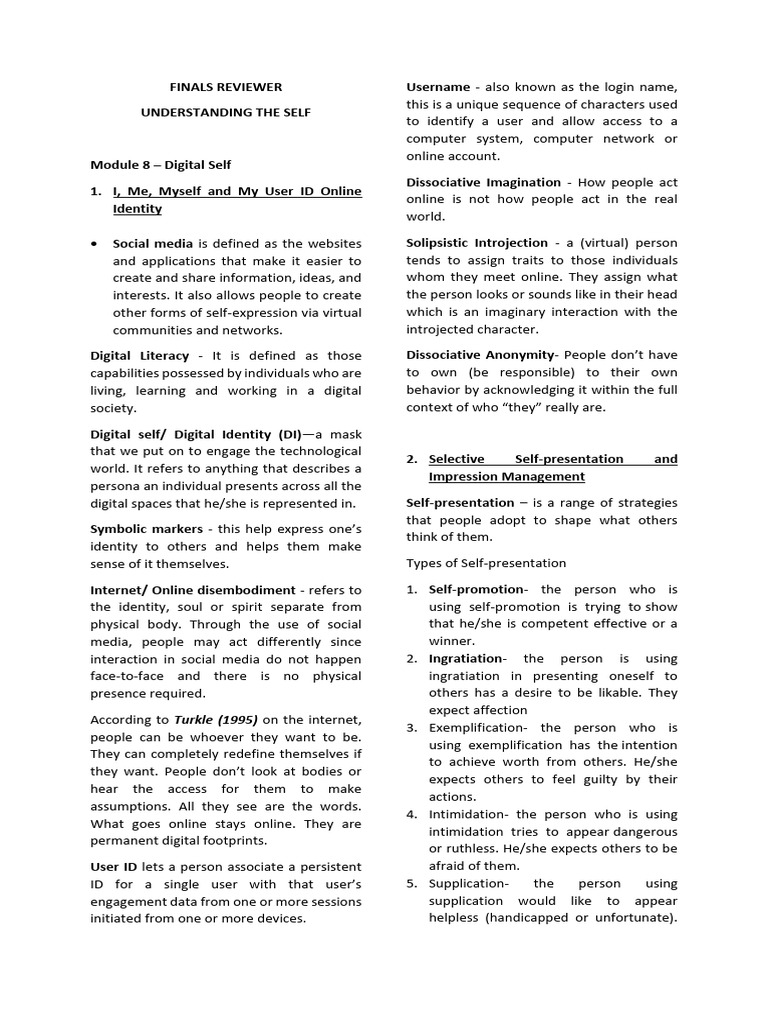 Finals Reviewer in Understanding The Self | PDF | Self Efficacy | Goal ...