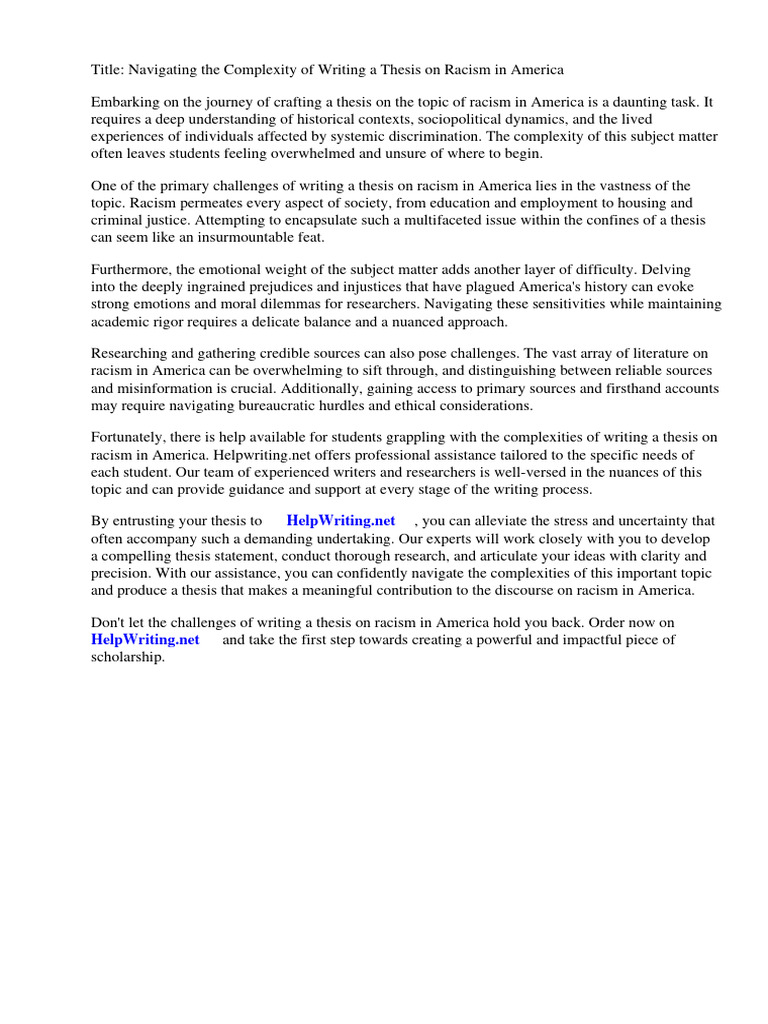 Writing a Thesis on Racism in America | PDF | Racism | Discrimination ...
