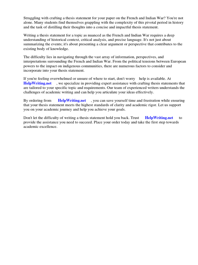 Thesis Statement French and Indian War | Download Free PDF | Thirteen ...