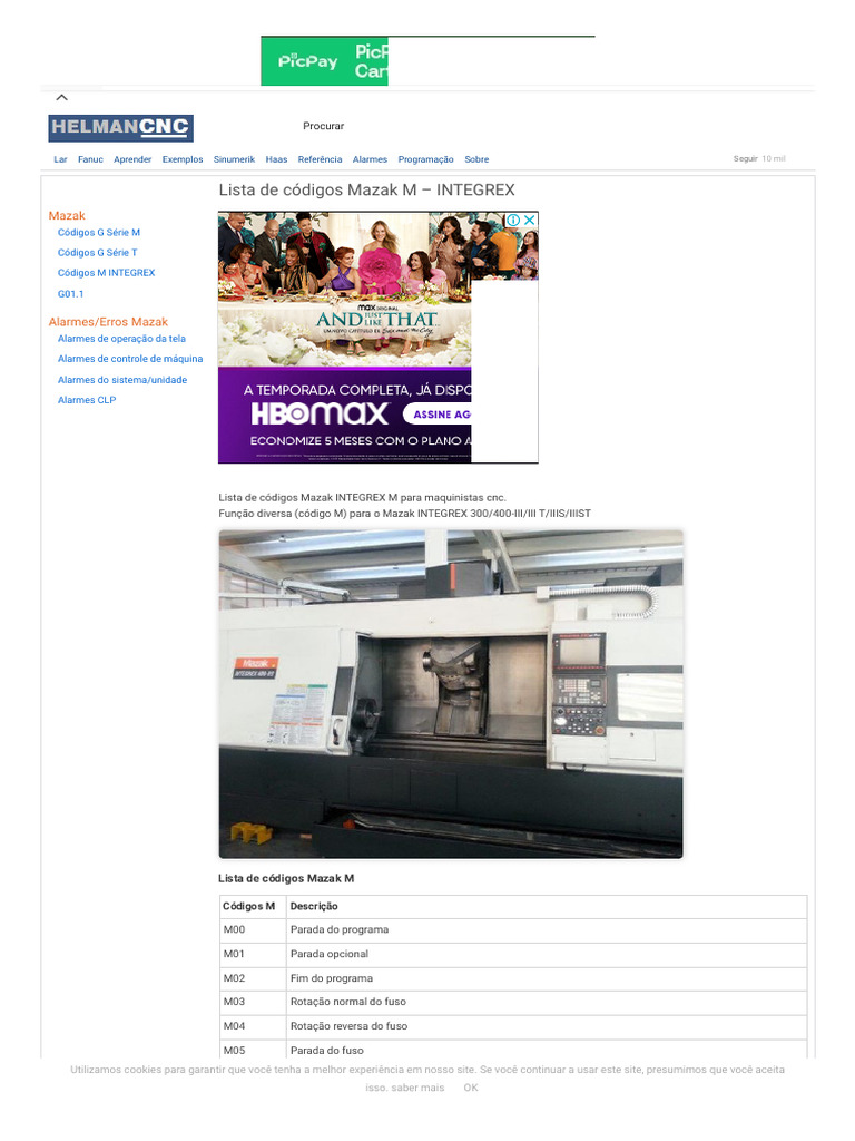 Lista de códigos Mazak M - INTEGREX - Helman CNC | PDF | Máquina-ferramenta | Metalurgia