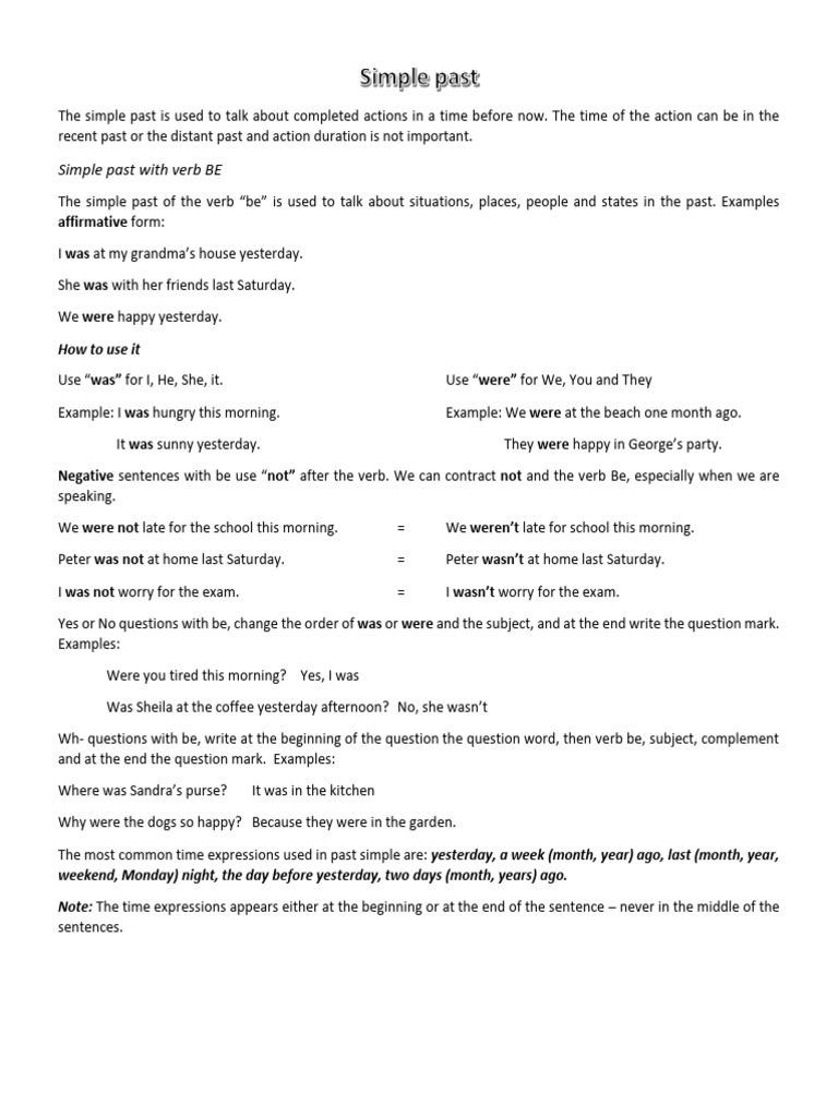 Simple Past With BE1 | PDF | Verb | Taylor Swift