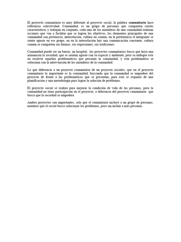Resumen Proyecto Comunitario | PDF