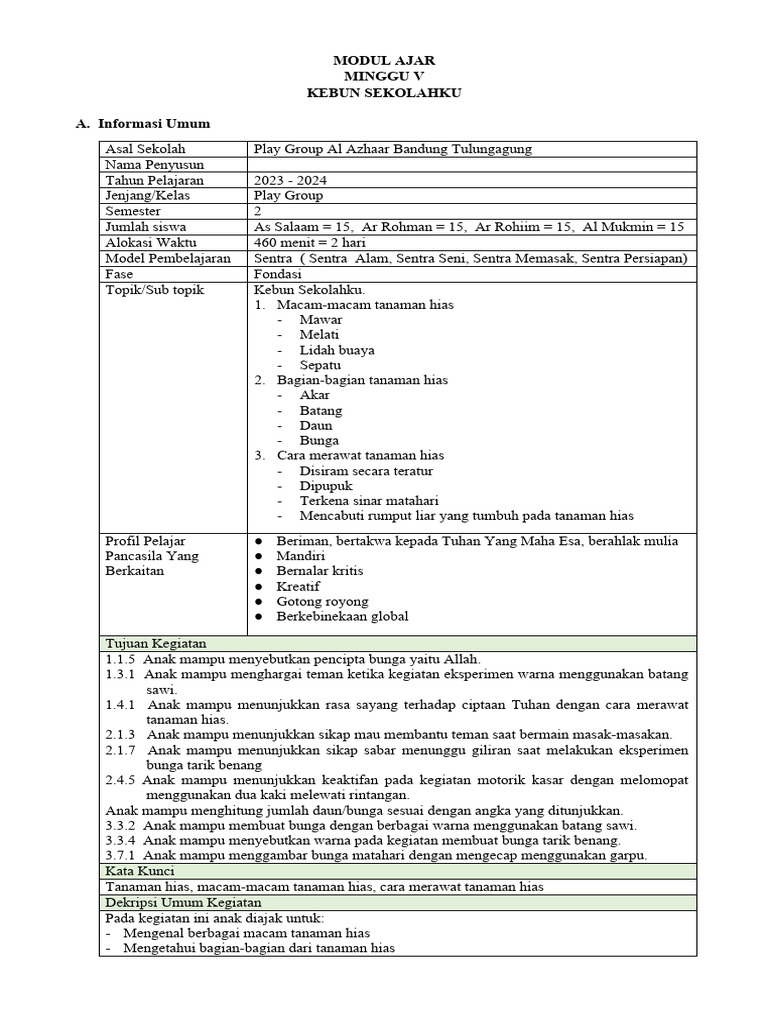 Modul Ajar Paud Tanaman Buah | PDF