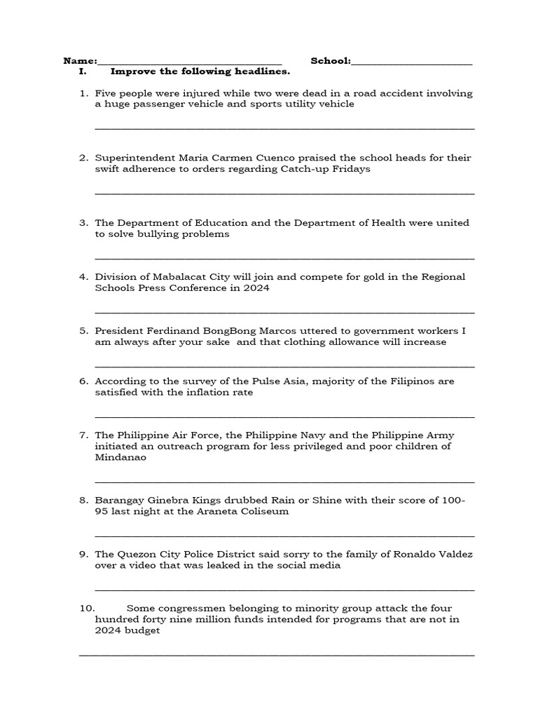 English and Filipino Headlines | PDF | Philippines