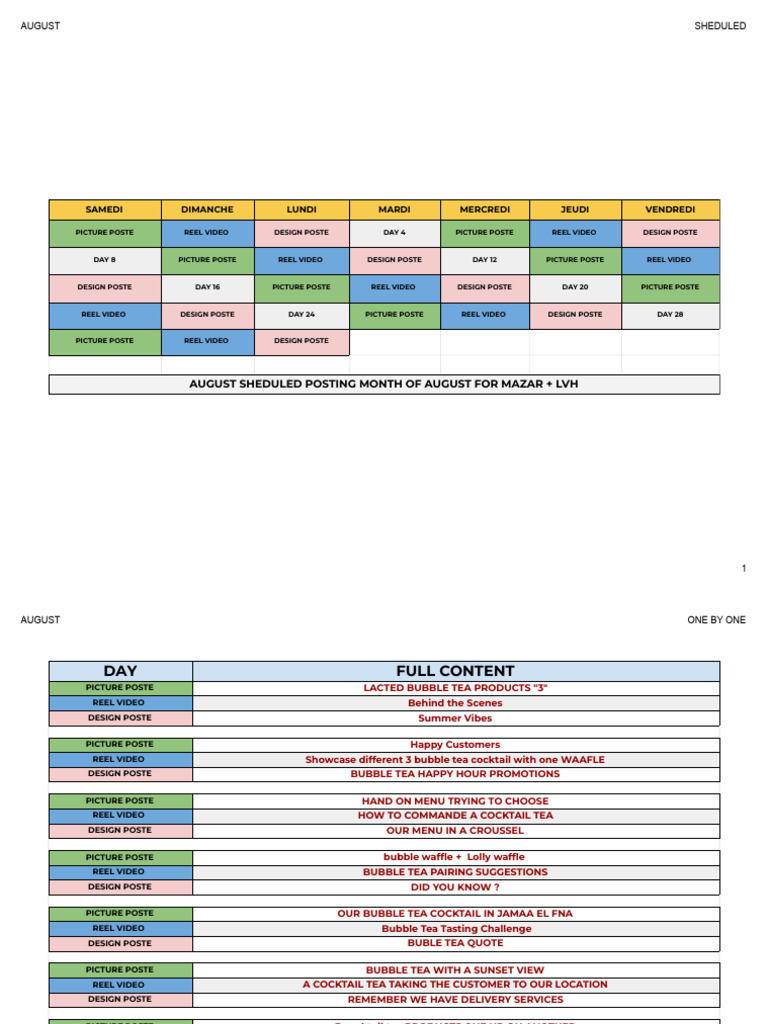 August Bubble Tea Content Schedule | PDF | Non Alcoholic Drinks ...