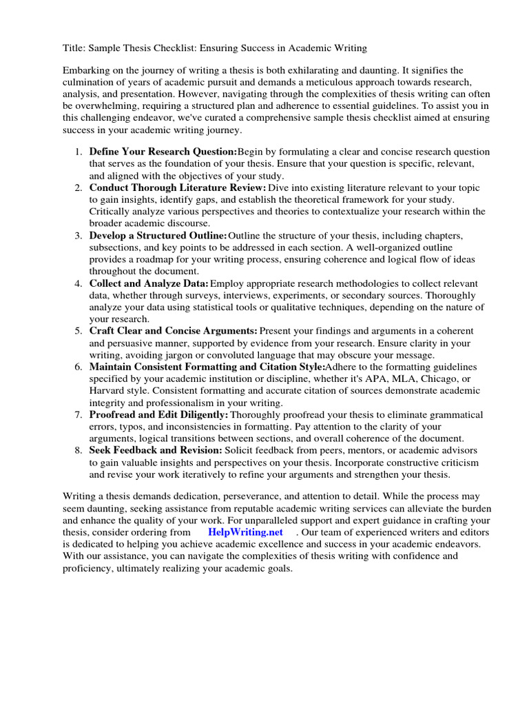 Sample Thesis Checklist | PDF | Thesis | Methodology