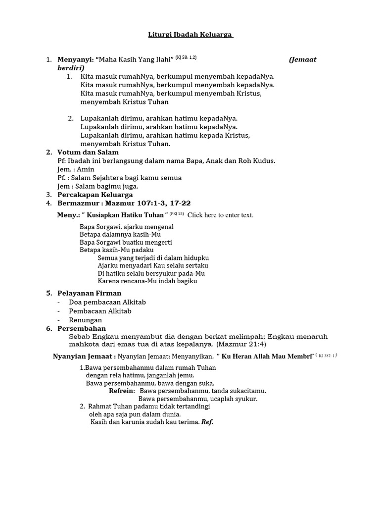 Liturgi Ibadah Keluarga 06 Maret 2024 | PDF