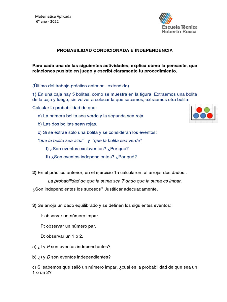 Práctica - Condicional e Independencia | PDF | Probabilidad | Matemáticas