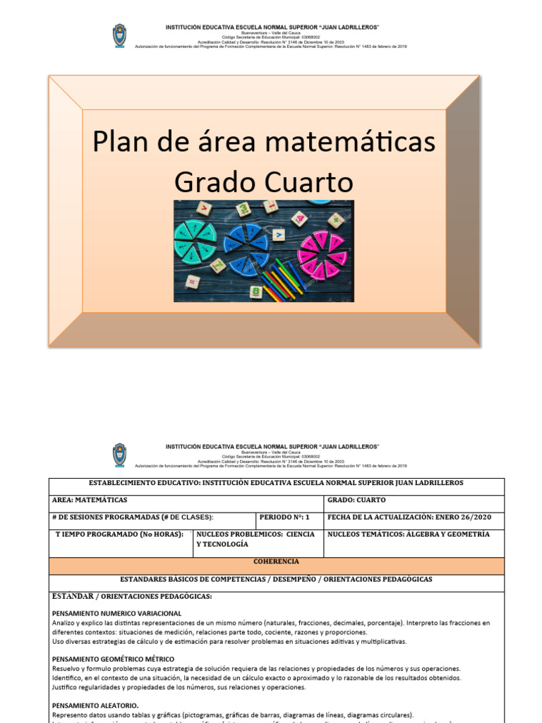 Plan De Area De Matematica Grado Cuarto 2023 Pdf Medición Volumen