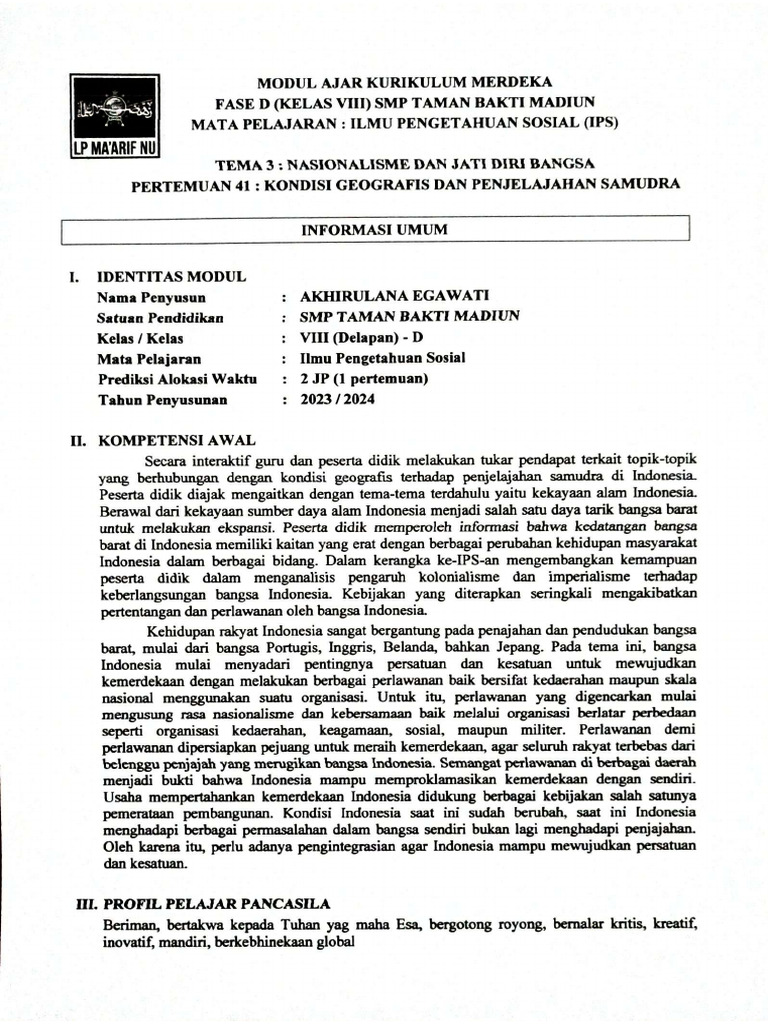 Modul Kelas 8 Ips SMT Genap 2024 | PDF