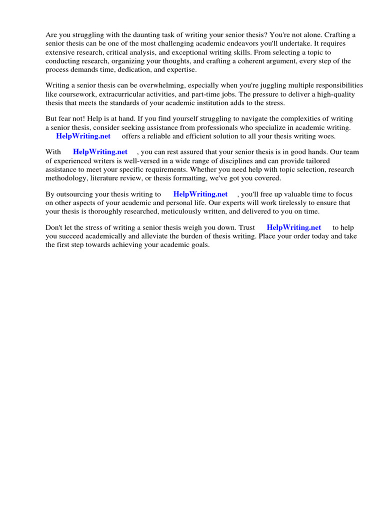 Senior Thesis 101 | PDF | Thesis