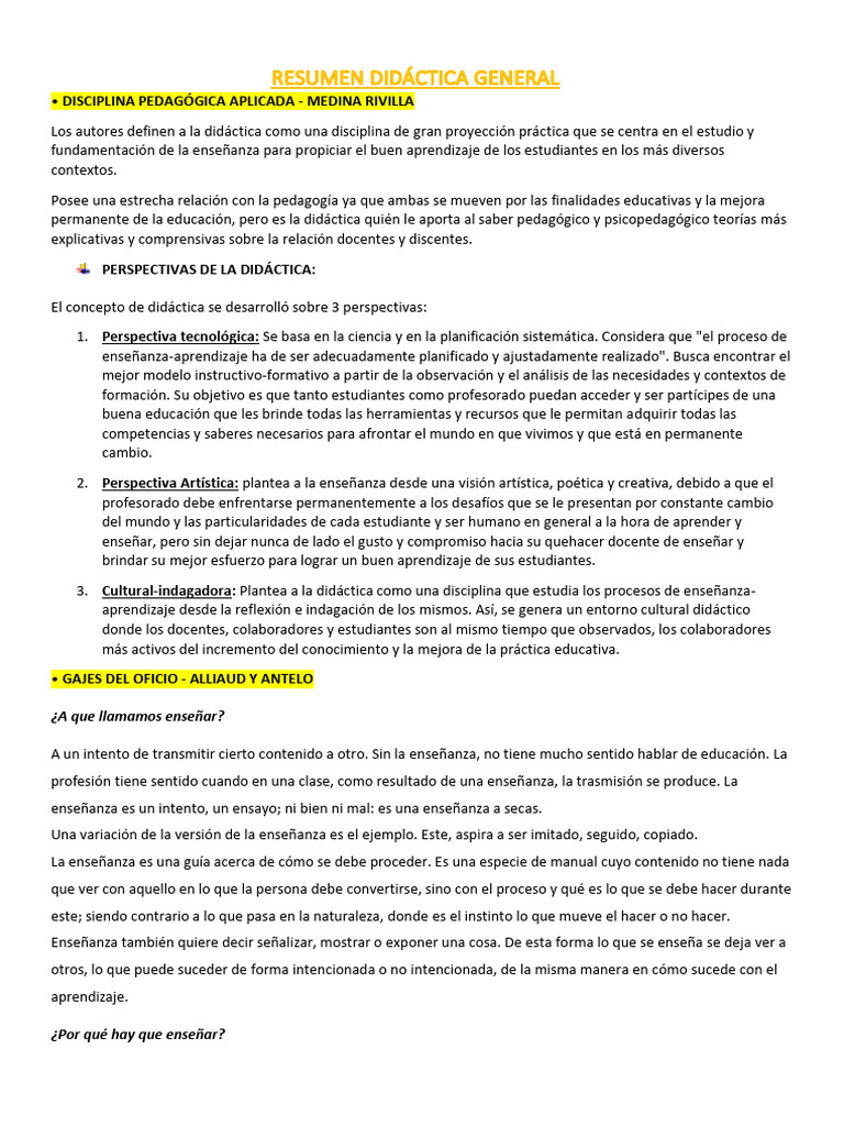 Resumen Didáctica General | PDF | Plan de estudios | Enseñando