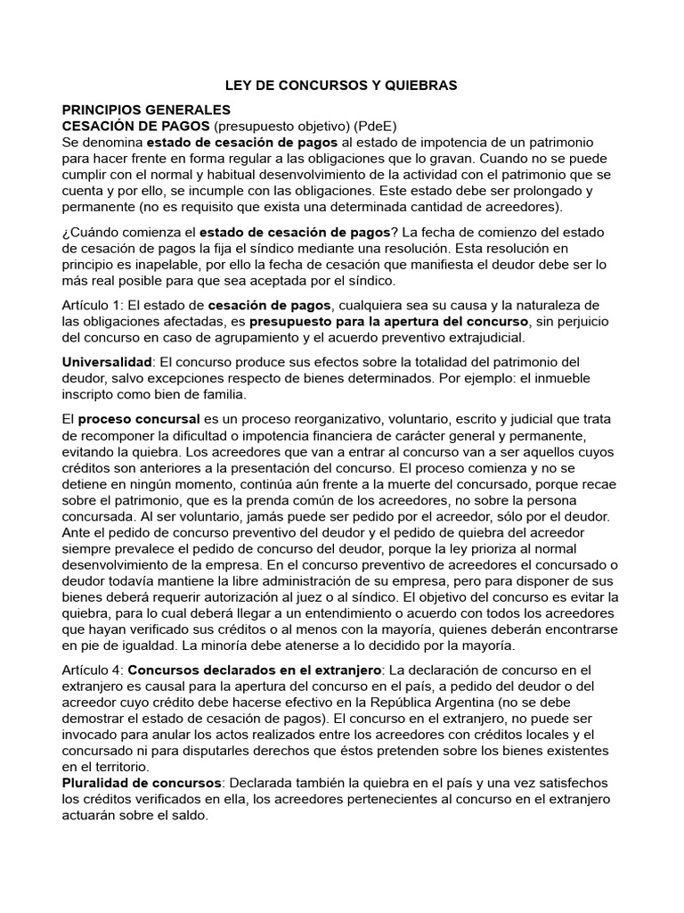 Concursos y Quiebras Primer Parcial (Parte Especial) | PDF | Bancarrota | Contabilidad
