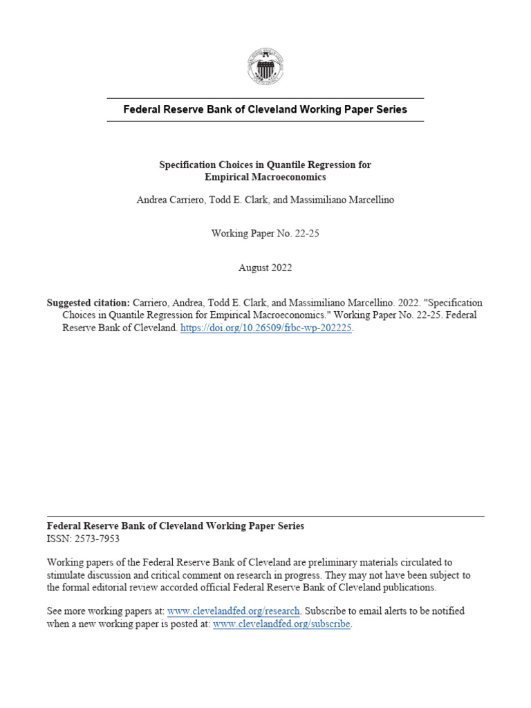 FRB Cleveland (2022) Specification Choices in Quantile Regression | PDF ...