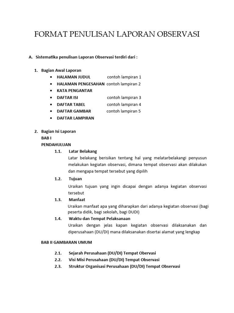 Format Laporan Observasi Lengkap | PDF | Teknologi & Rekayasa