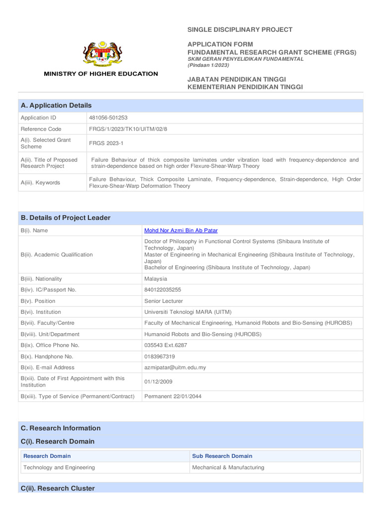 FRGS Grant - B | PDF | Composite Material | Mechanical Engineering