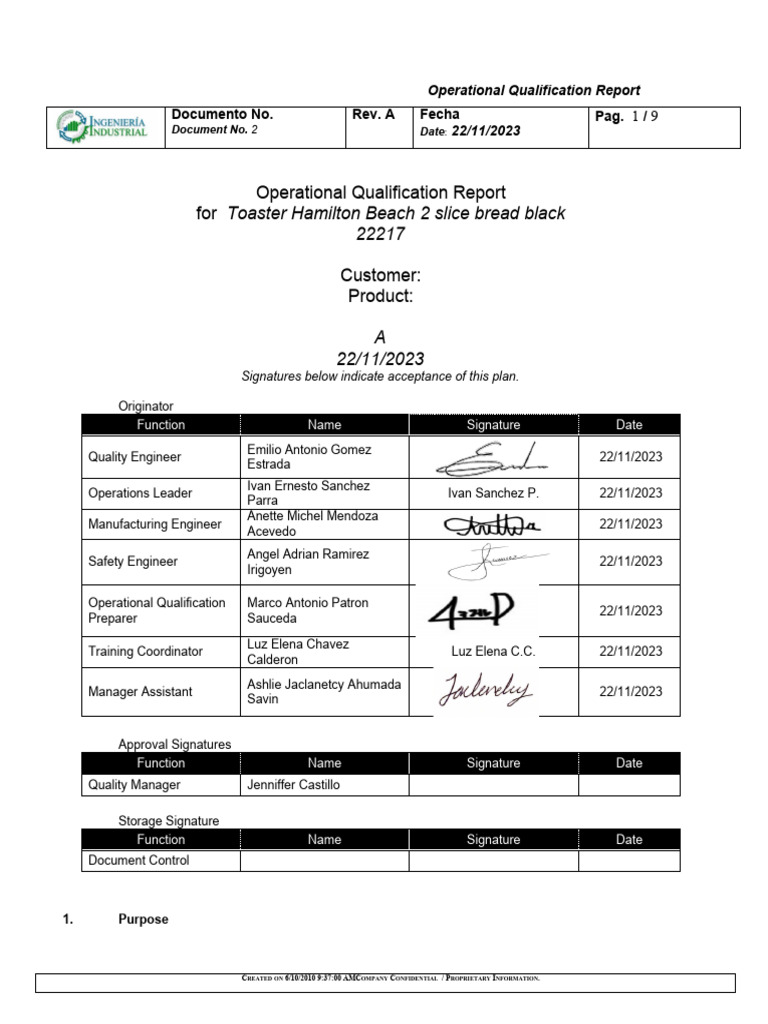 Operational Qualification Report | PDF | Technology & Engineering