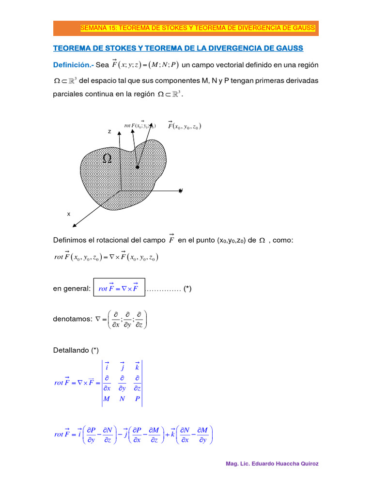 Semana 15. Teorema de Stokes y Teorema de La Divergencia de Gauss | PDF | Divergencia | Vector ...