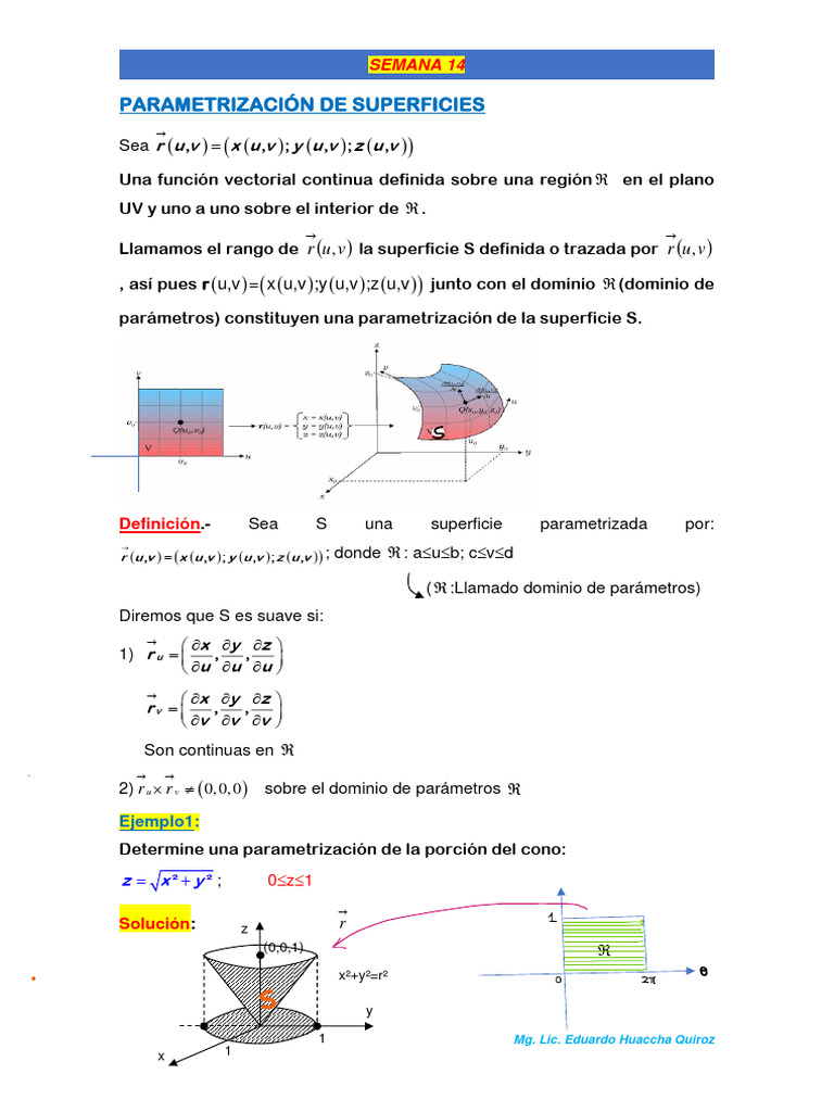 Semana 14 PDF Calculo Vectorial Parametrización de Superficies | PDF | Vector Euclidiano | Integral