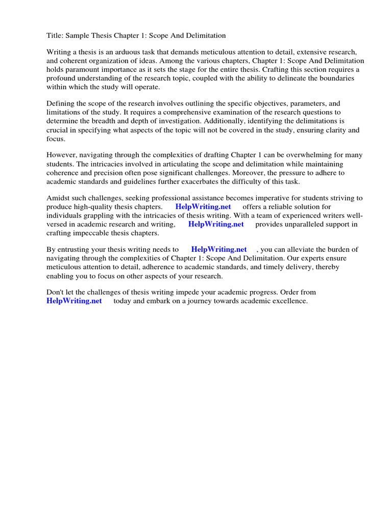 Sample Thesis Chapter 1-Scope and Delimitation | PDF | Thesis | Essays