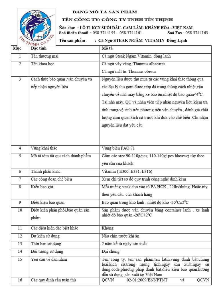 Haccp Tuna Steak Vitamin DL | PDF