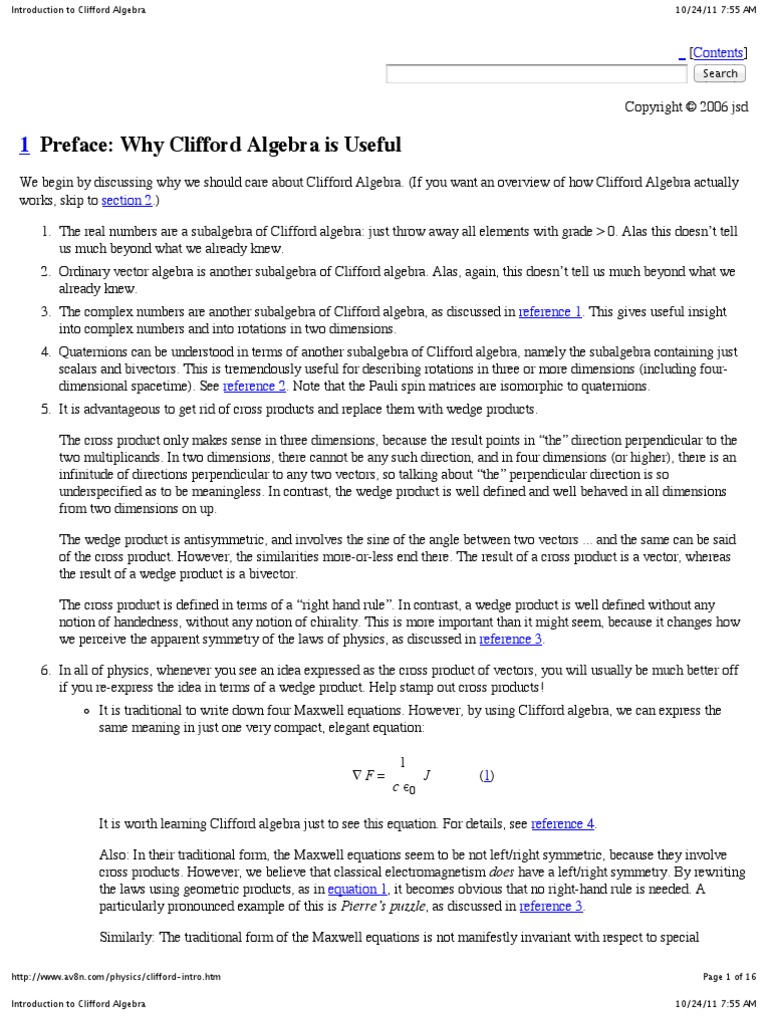 Jsd2006 Introduction To Clifford Algebra | PDF | Euclidean Vector ...